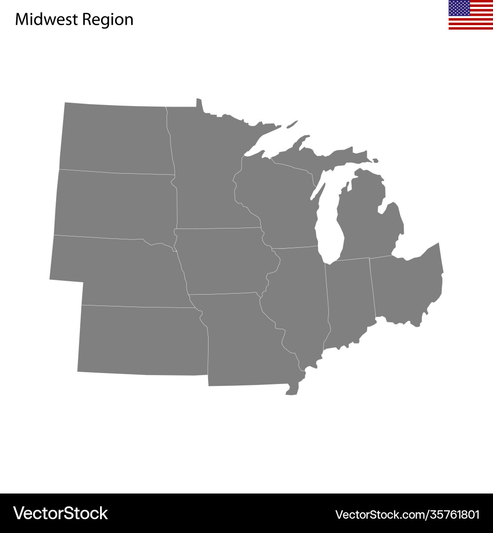 High quality map midwest region united Royalty Free Vector