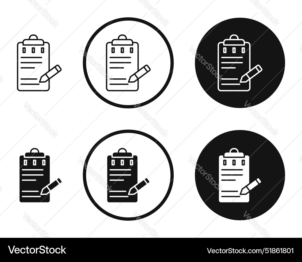 Memo pad icon set in black and white outlines Vector Image