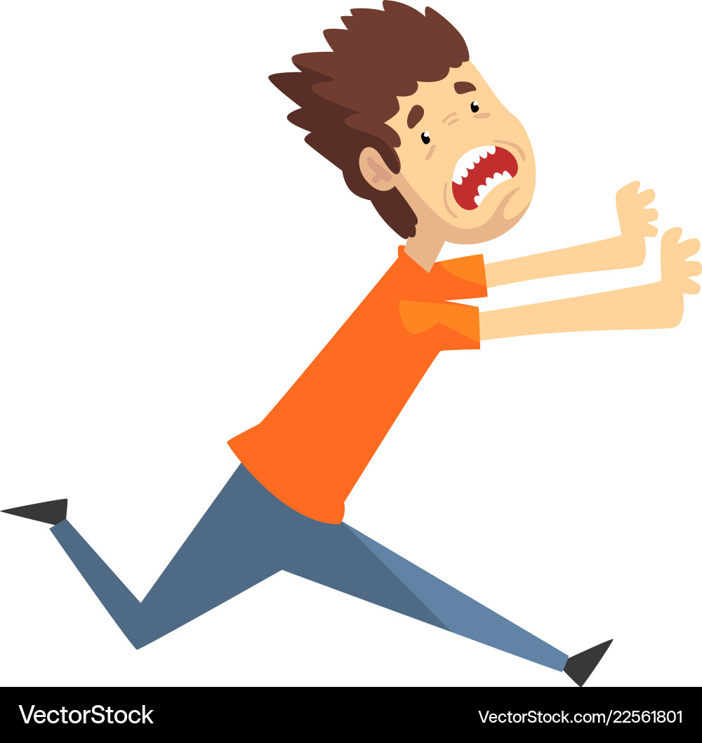 Scared and panicked young man running shouting Vector Image