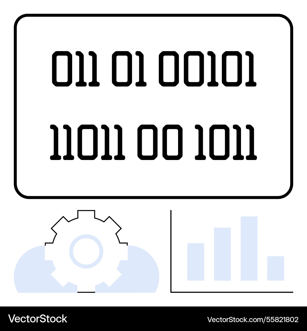 Binary code and data visualization with gear Vector Image