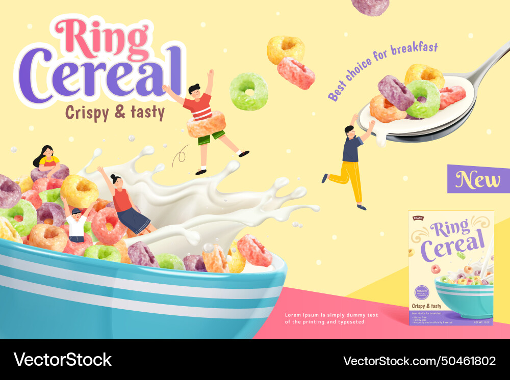 Colorful ring cereals ad banner Royalty Free Vector Image