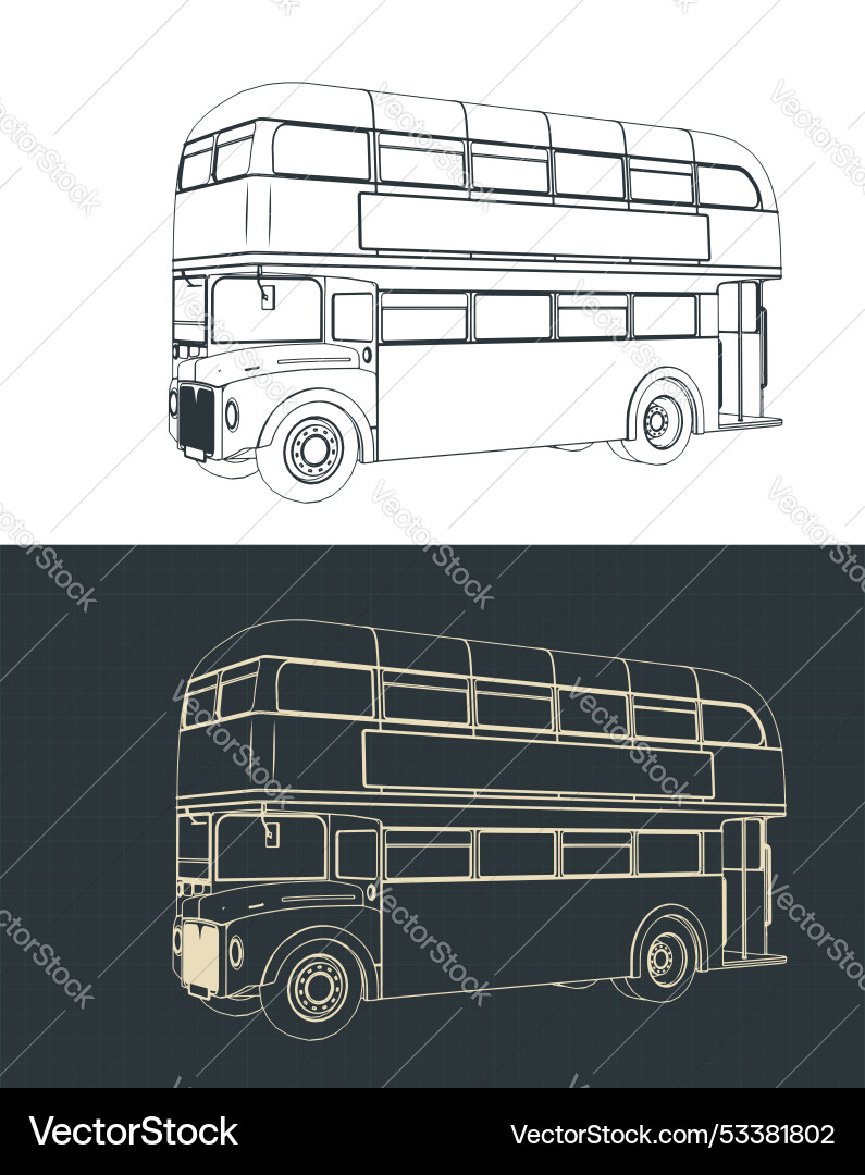 Double decker bus blueprints Royalty Free Vector Image