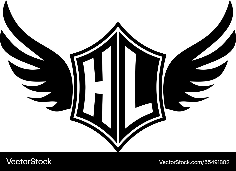 Hl logo emblem with winged and shield template Vector Image