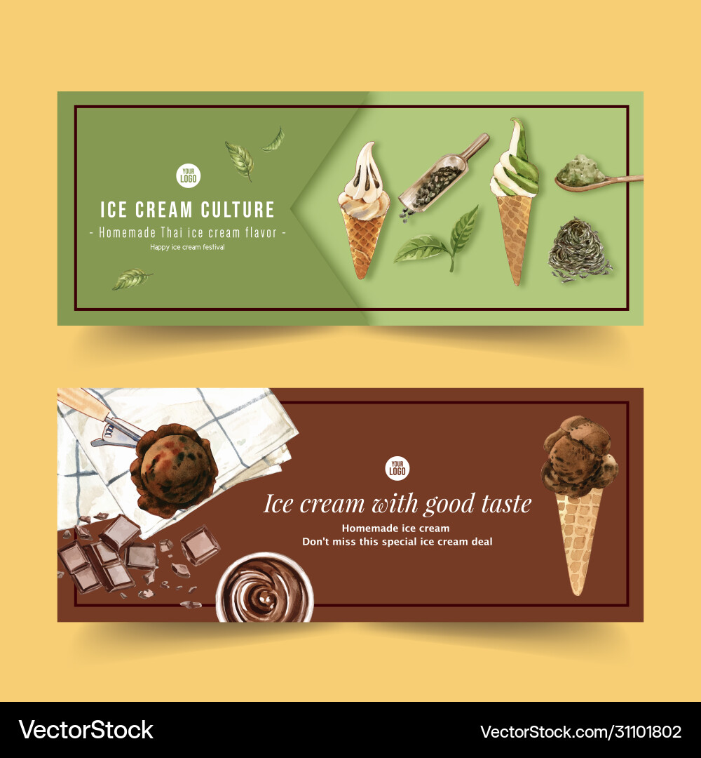 Ice cream banner design with chocolate cone Vector Image