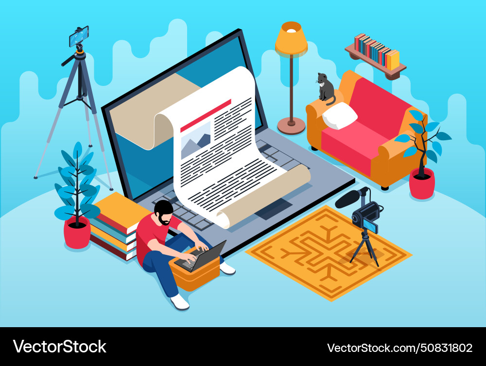 Isometric journalist Royalty Free Vector Image