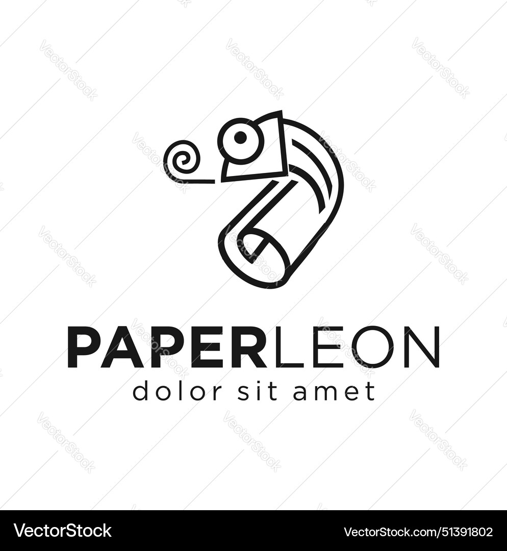Simple modern chameleon paper roll logo line art Vector Image