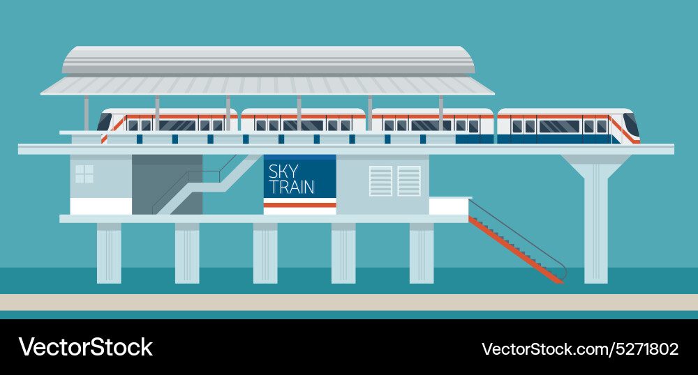 Sky train station flat design objects Royalty Free Vector