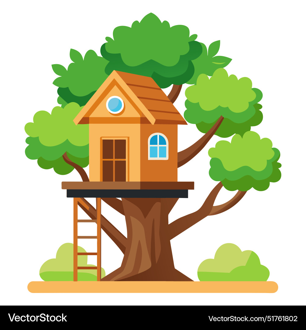 Tree house flat on white background Royalty Free Vector