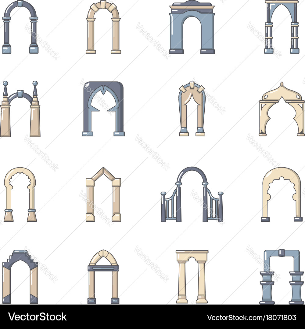 Arch types icons set cartoon style Royalty Free Vector Image