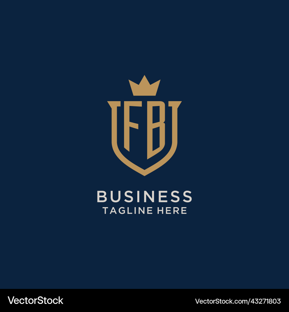 Fb initial shield crown logo Royalty Free Vector Image