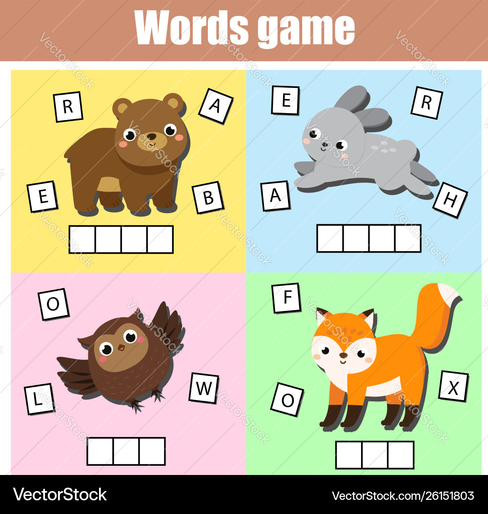 Waldtiere schreiben fehlende Buchstaben und vollständige