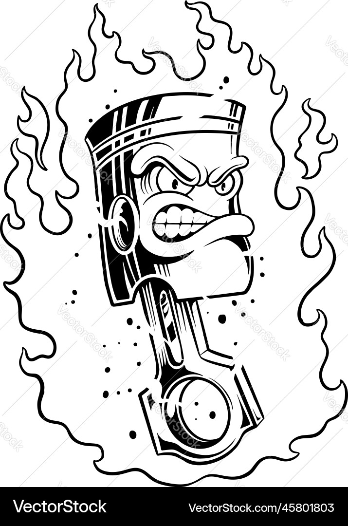 Scary flame piston racing monochrome Royalty Free Vector