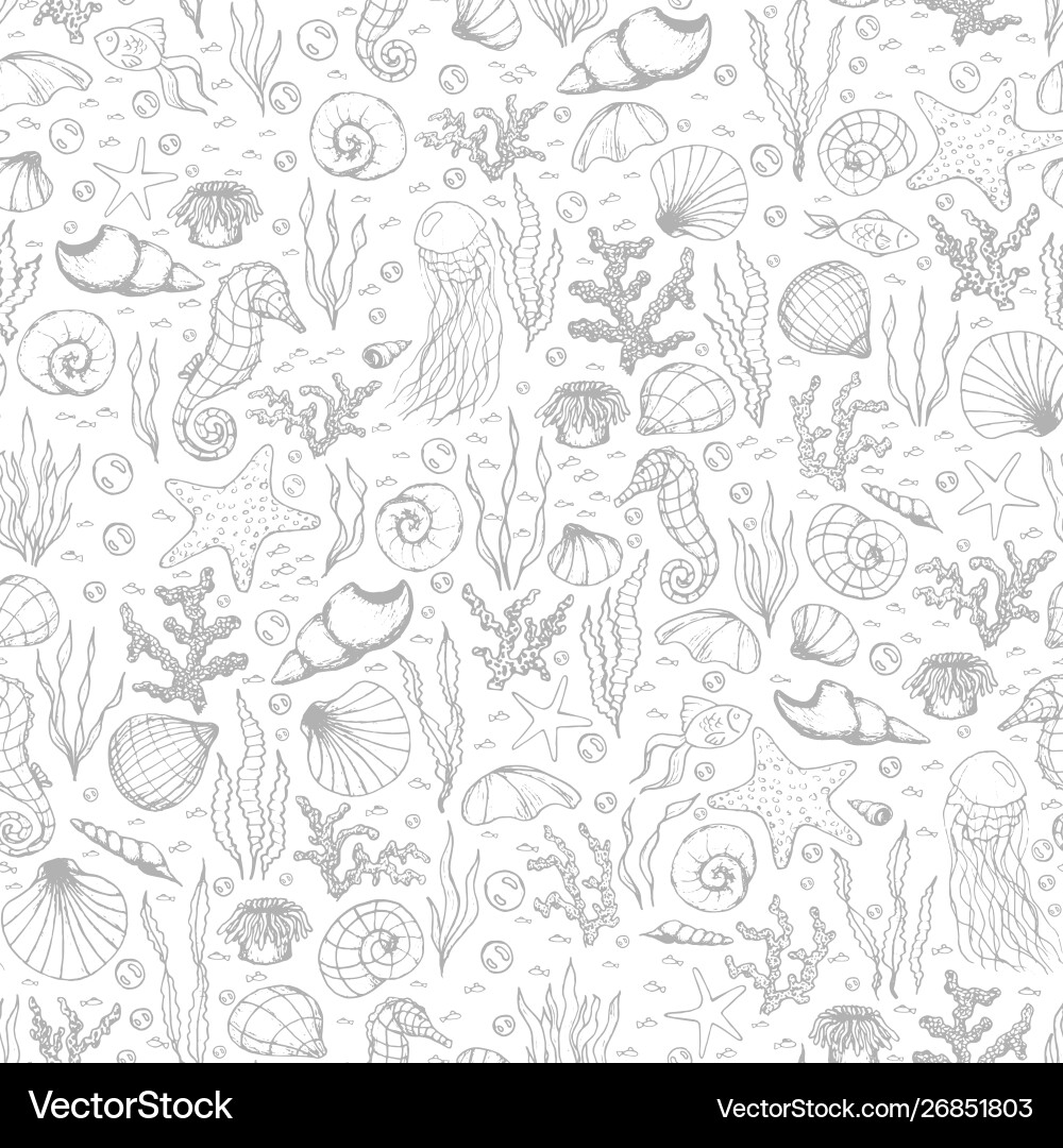 Sea life pattern with seashells seaweed coral Vector Image