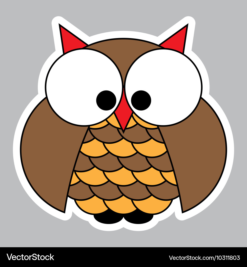 Sticker - colored cute owl with big squinting eyes