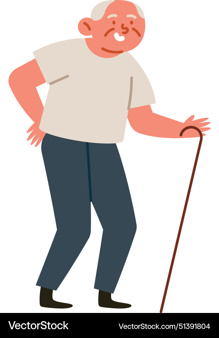 Bald senior man with walk stick Royalty Free Vector Image