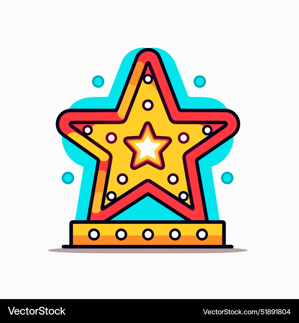 Bright yellow star icon with neon lights Vector Image
