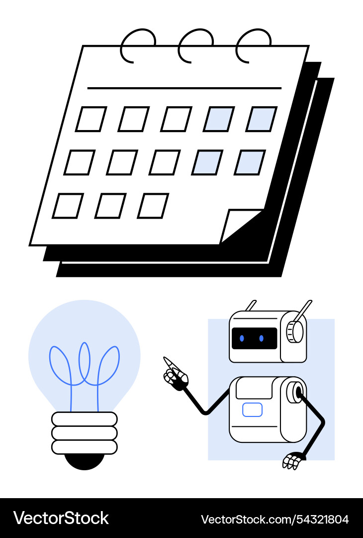 Calendar light bulb and robot concept innovation Vector Image