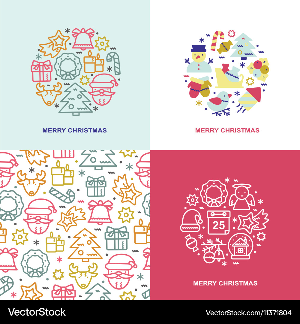Christmas greeting card with line icons elements Vector Image