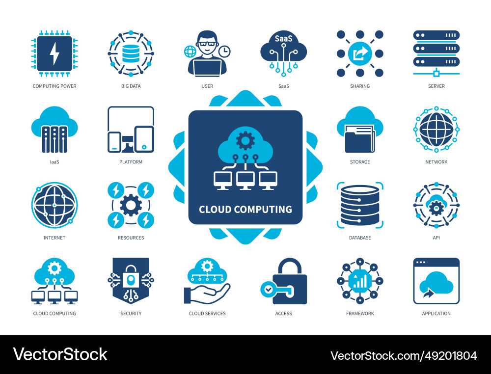 Cloud computing solid icon set Royalty Free Vector Image