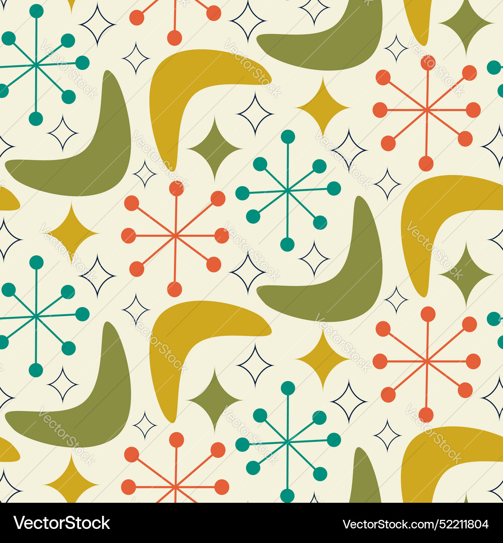 Mid century boomerangs seamless pattern Royalty Free Vector