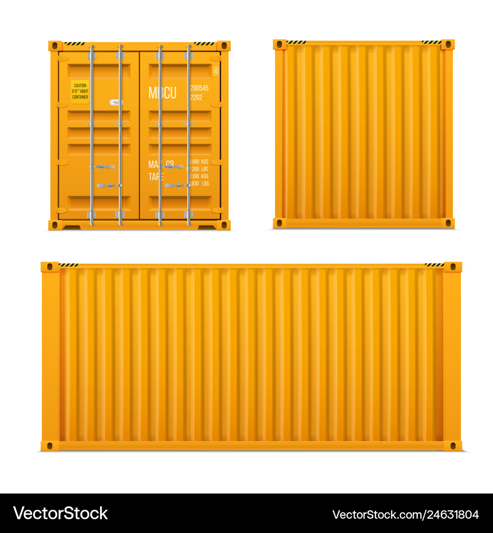 Realistic bright yellow cargo container set t Vector Image