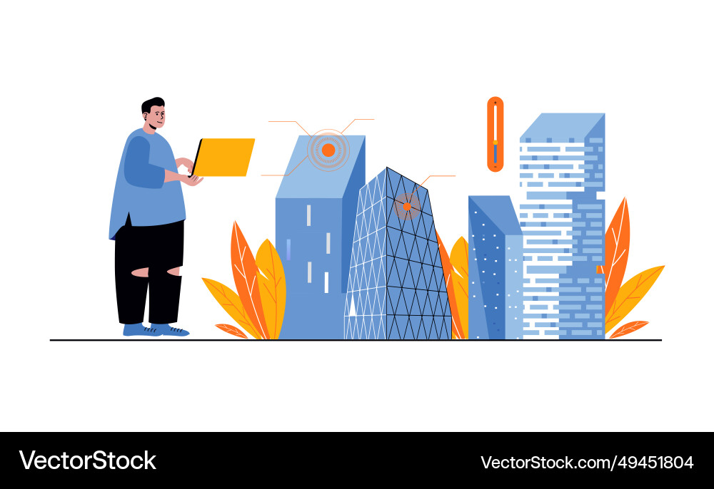Smart city web concept with people in flat cartoon
