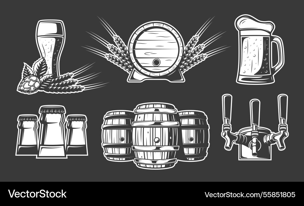 Beer icon set isolated on black background Vector Image