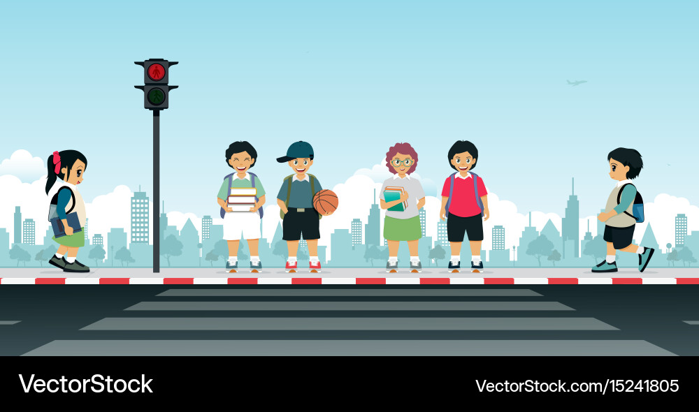 Children waiting for the traffic light Royalty Free Vector