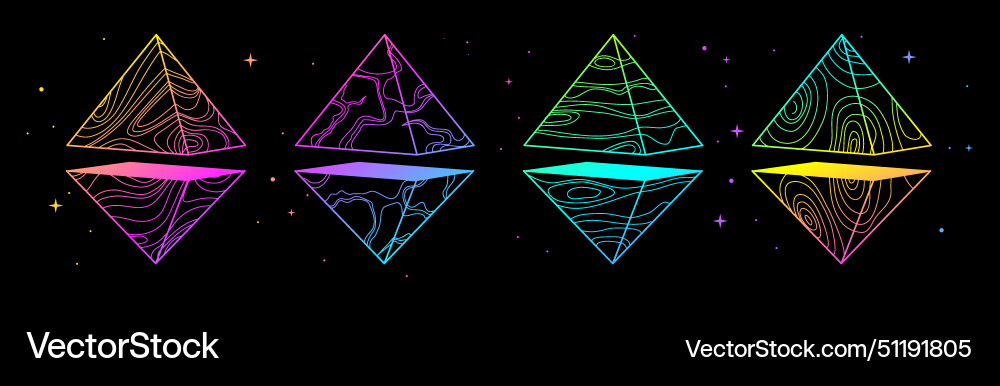 Magic witchcraft cards with fluorescent pyramids Vector Image