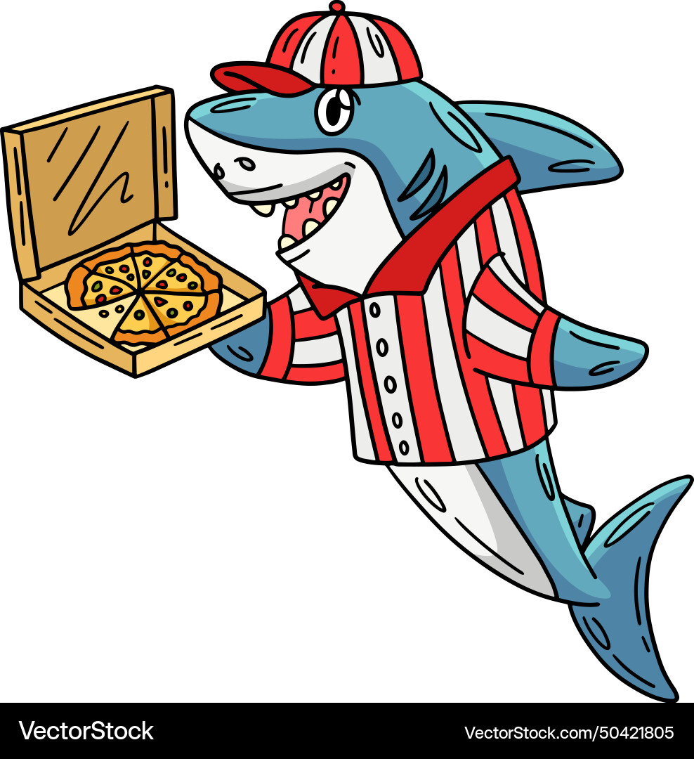 Pizza shark cartoon colored clipart Royalty Free Vector
