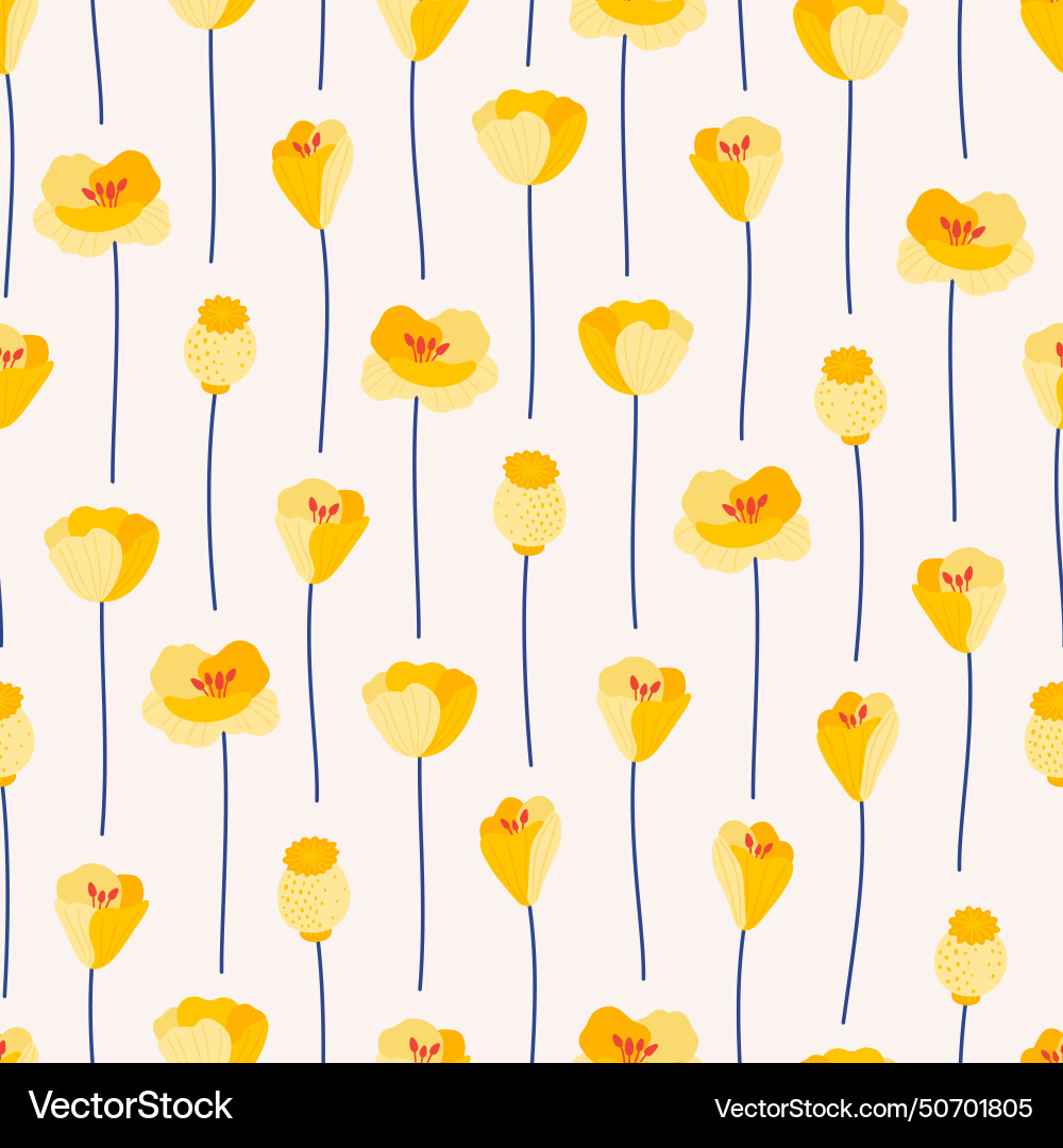 Yellow poppy on a beige background seamless Vector Image