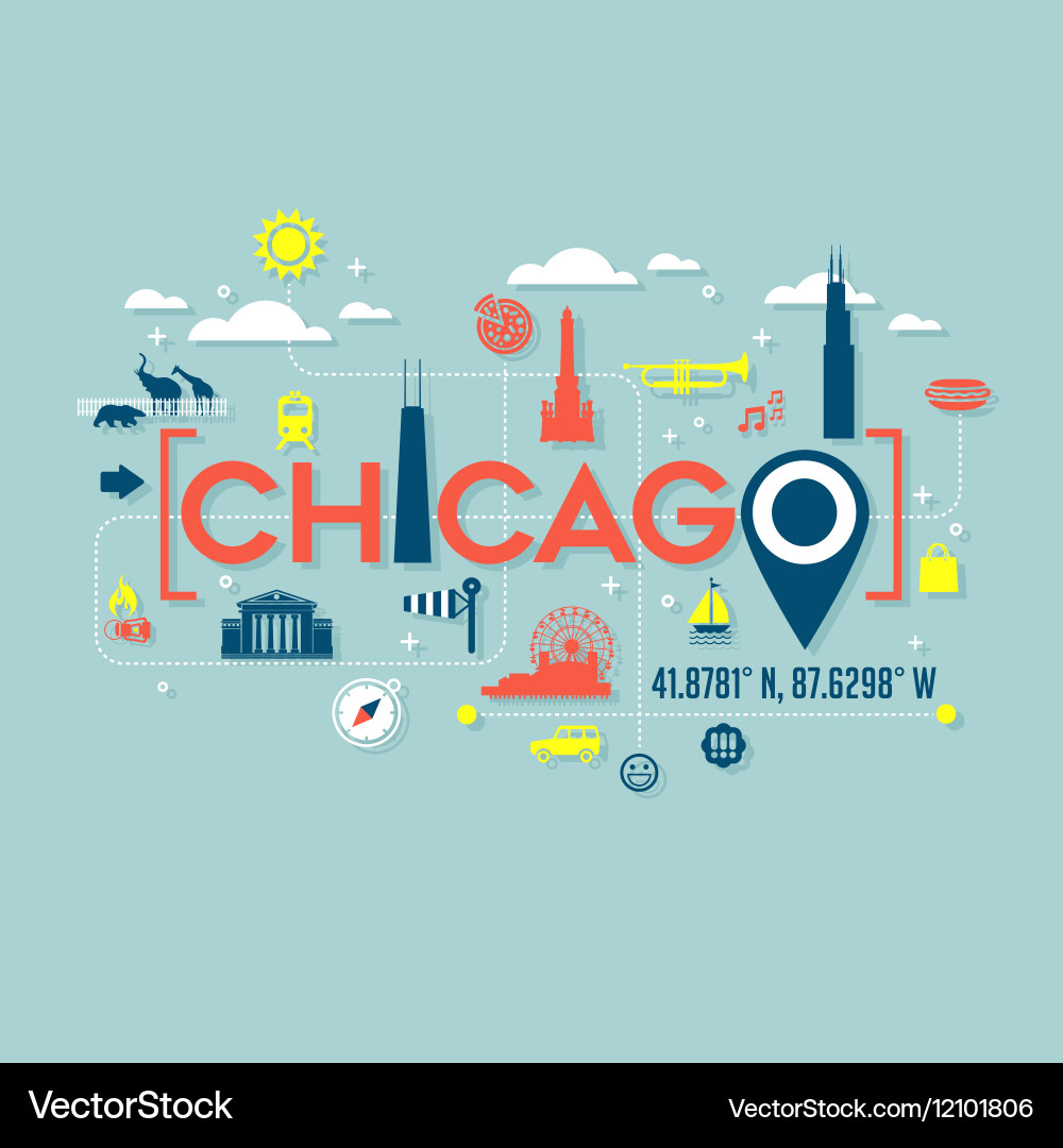 Chicago icons and typography design Royalty Free Vector