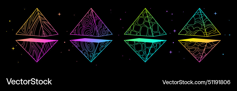 Magic witchcraft cards with fluorescent pyramids Vector Image