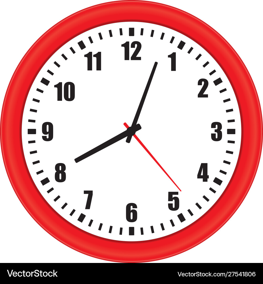 Red wall clock over white Royalty Free Vector Image