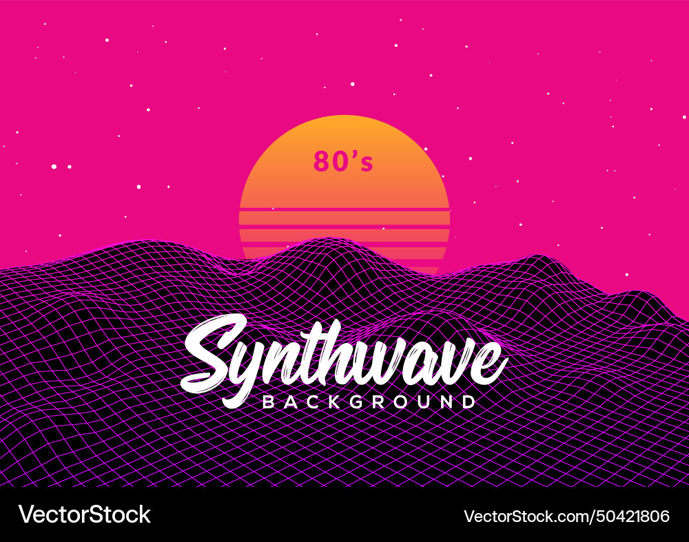 Synth wave retro grid background synthwave 80s Vector Image