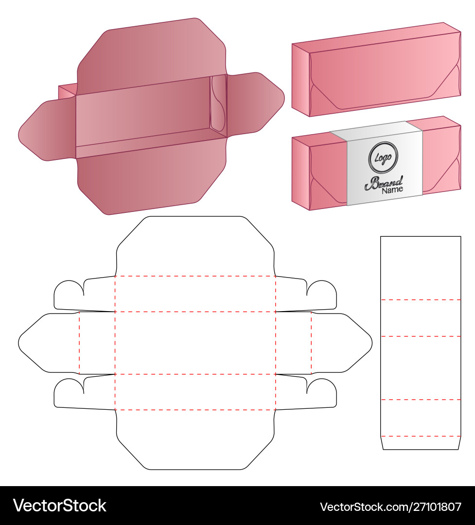 Box Verpackung Stanzschablone Design 3d Mock-up Vektorbild