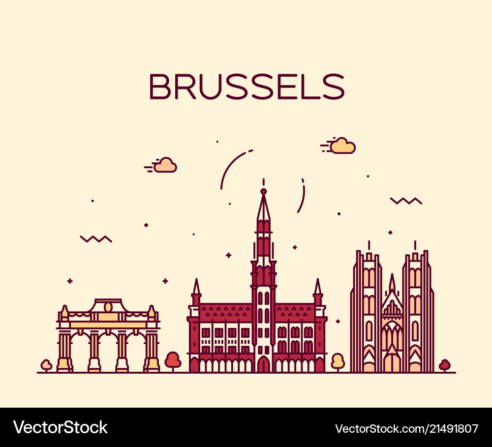 Brussels skyline belgium linear style Royalty Free Vector