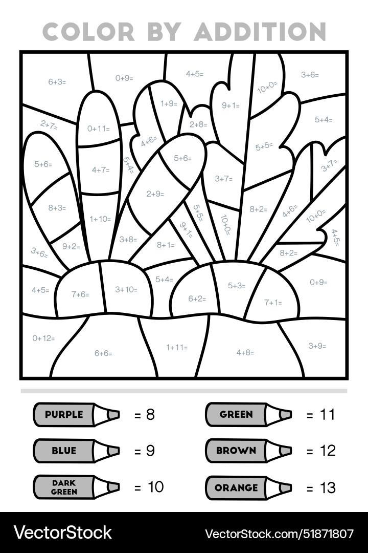 Color by addition education game for kids carrot Vector Image