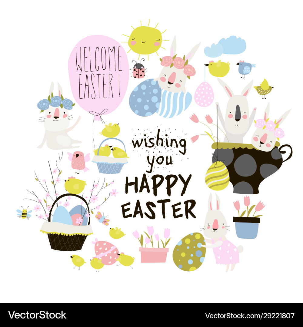 Cute Bunny with Easter Eggs Royalty Free Vector Image