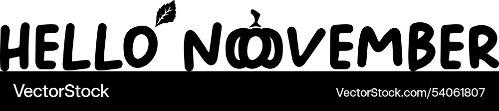 Hello november black text with pumpkin isolated on