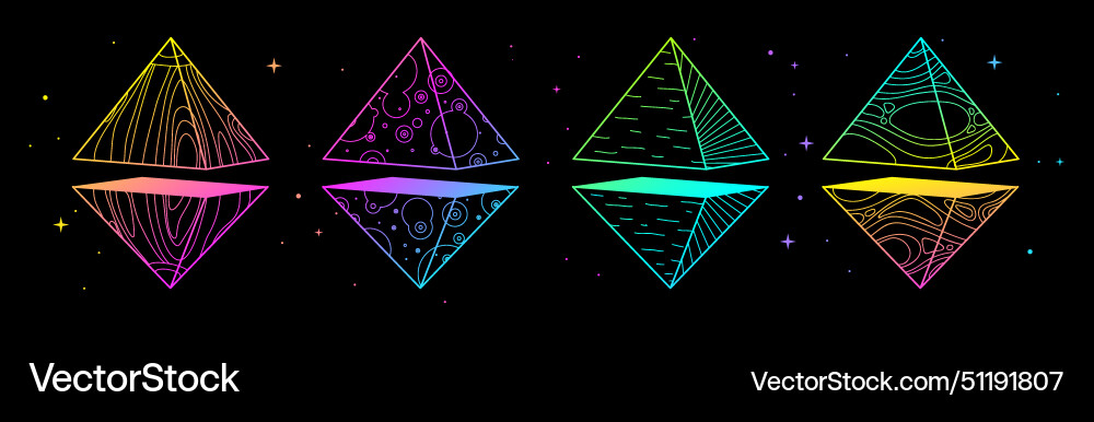 Magic witchcraft cards with fluorescent pyramids Vector Image