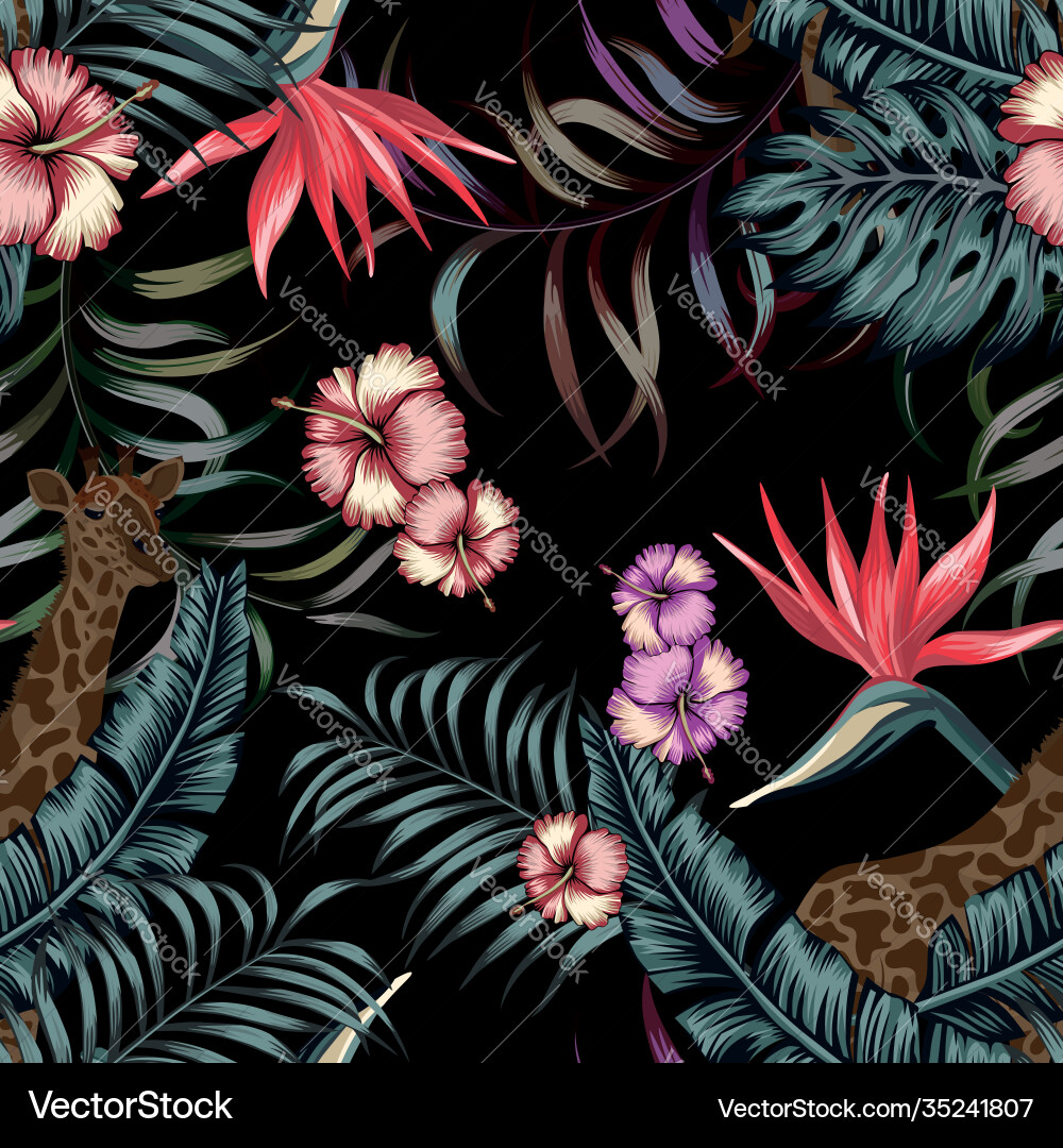 Tropical night exotic seamless composittion black Vector Image