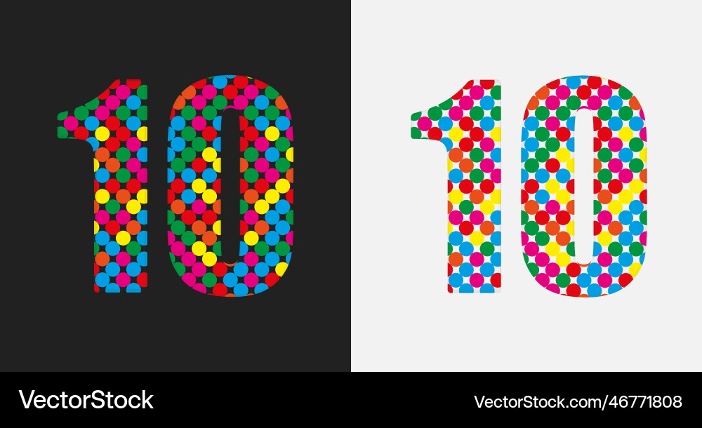 Bubble number - 10 glitter figure of colored dots Vector Image