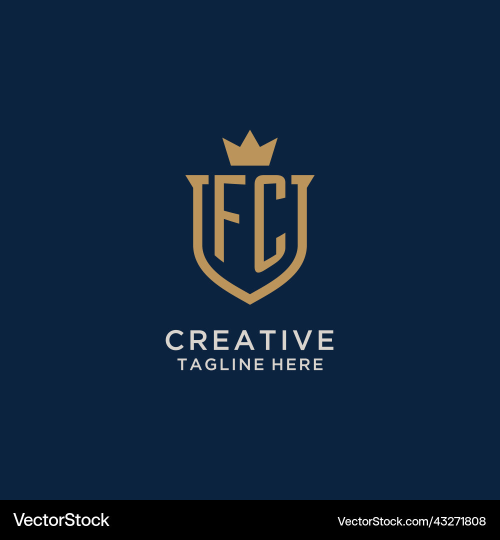 Fc initial shield crown logo Royalty Free Vector Image
