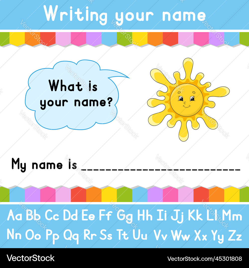 Kids Handwriting Name Worksheet Royalty Free Vector Image