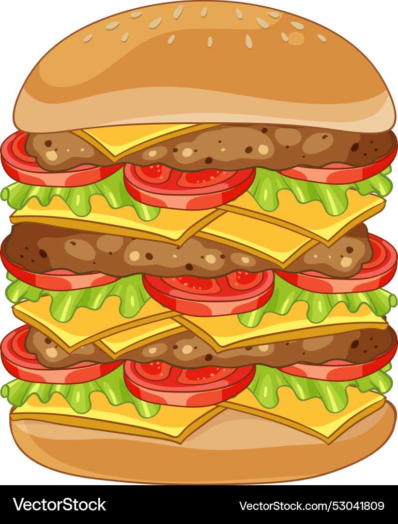 A towering burger with multiple layers Royalty Free Vector