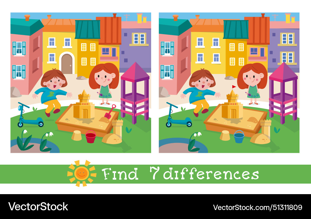 Find 7 differences game for children cute kids Vector Image
