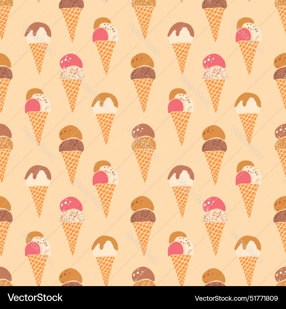 Ice-cream waffle cones seamless pattern Royalty Free Vector