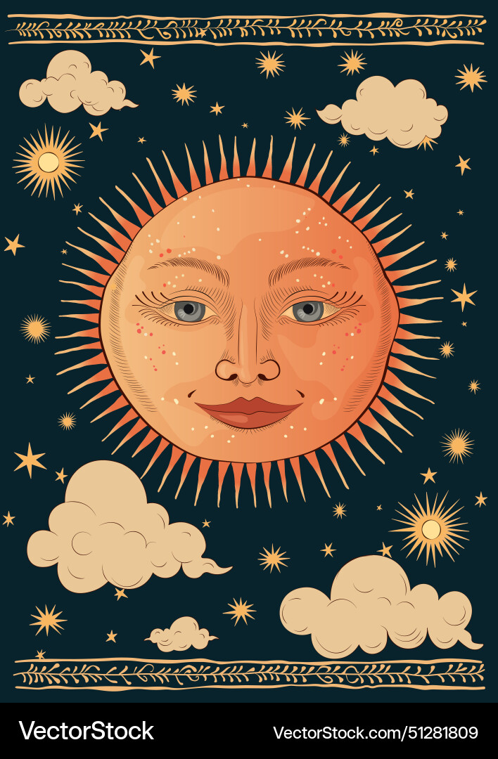 Mystical celestial sun a4 Royalty Free Vector Image