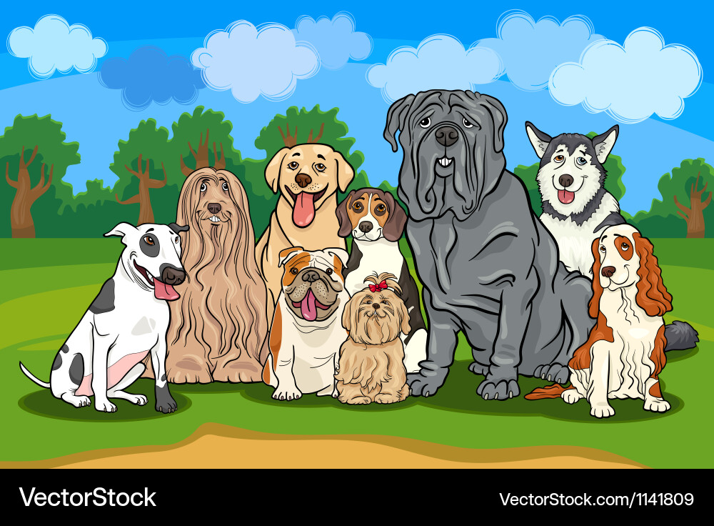 Purebred dogs group cartoon Royalty Free Vector Image